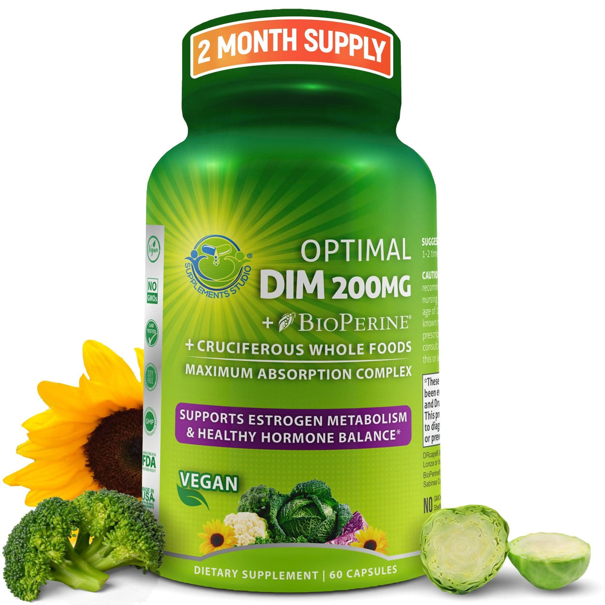 Optimal DIM Supplement 200mg - Hormone Balance Support for Women & Men