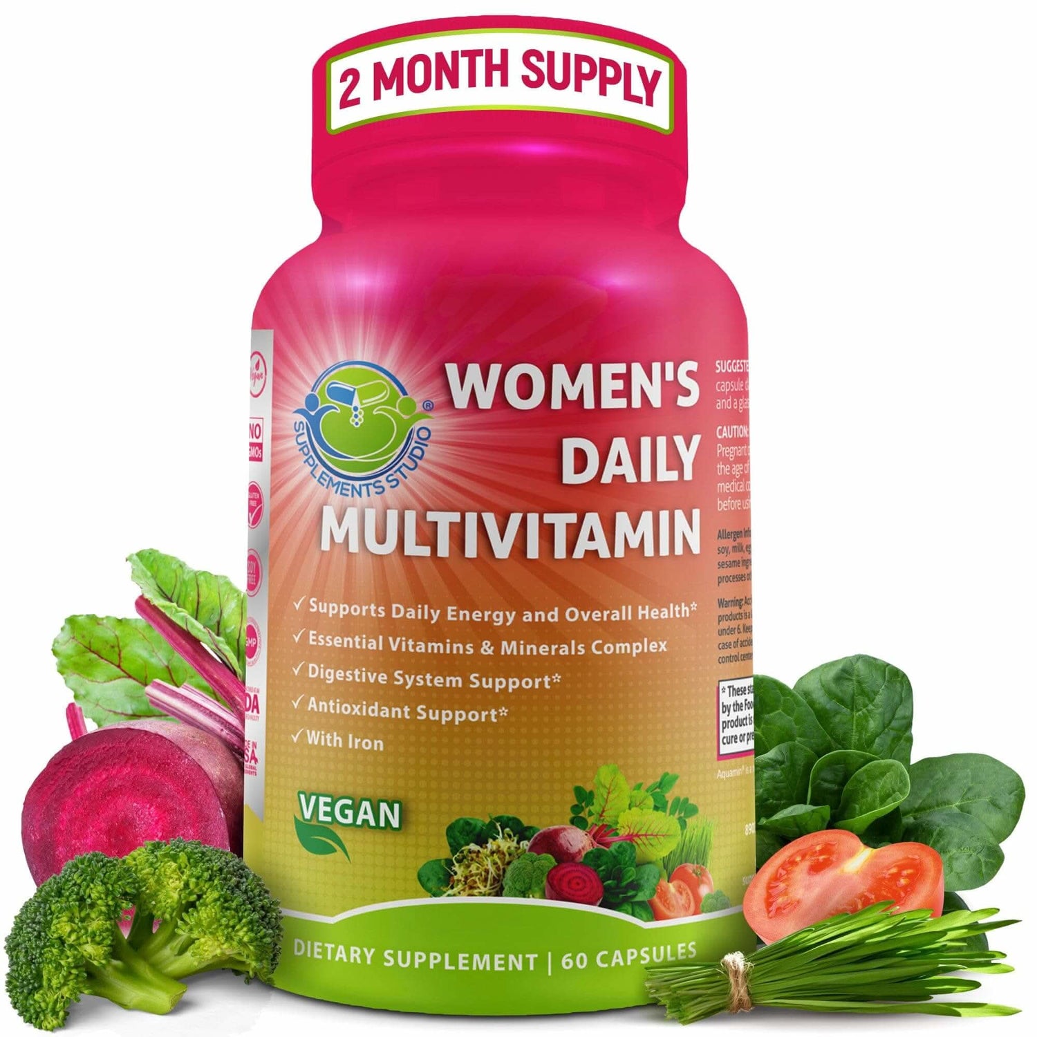Vegan Women’s Multivitamin with Iron, Biotin & Probiotics