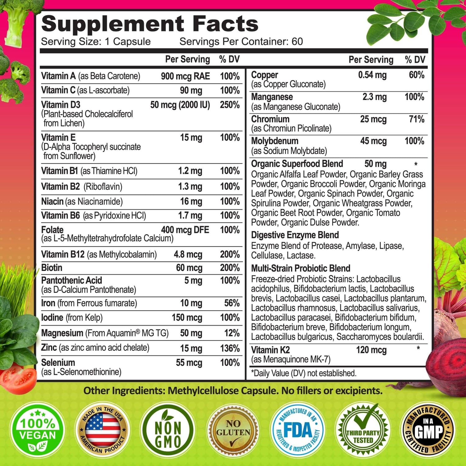 Vegan Women’s Multivitamin with Iron, Biotin & Probiotics