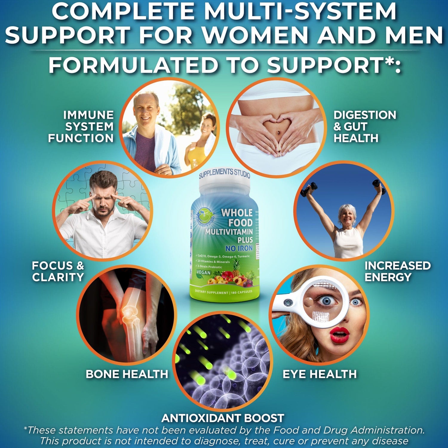 Vegan Whole Food Multivitamin Without Iron for Men & Women