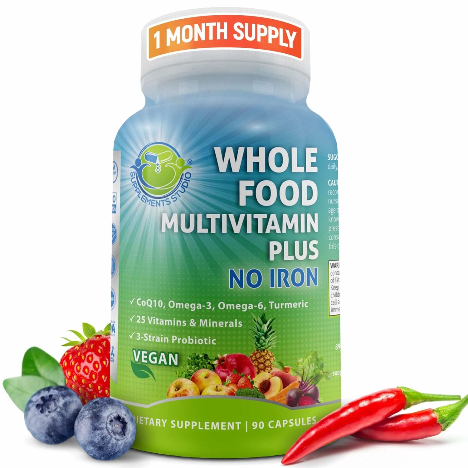 Vegan Whole Food Multivitamin Without Iron for Men & Women