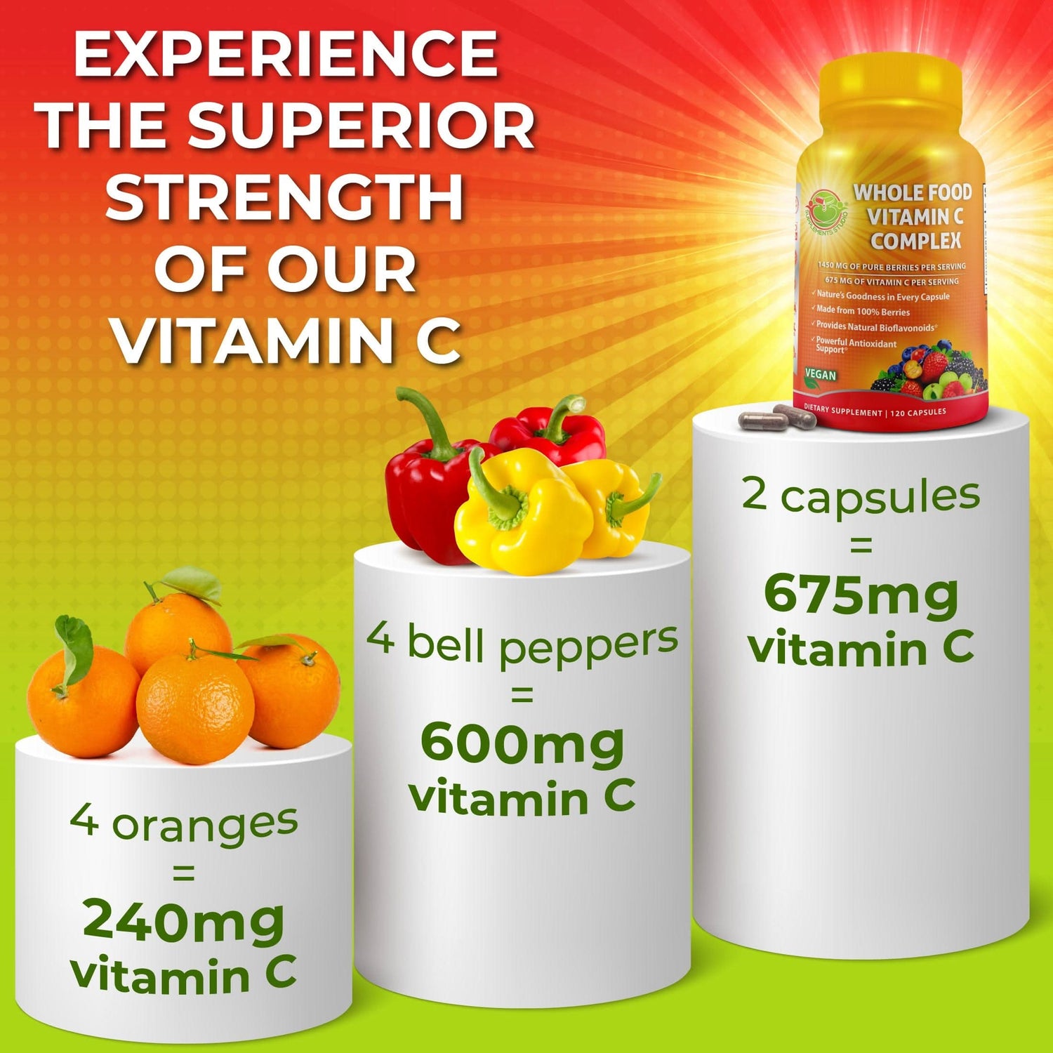 Organic Whole Food Vitamin C Complex - 675 mg Vitamin C per Serving